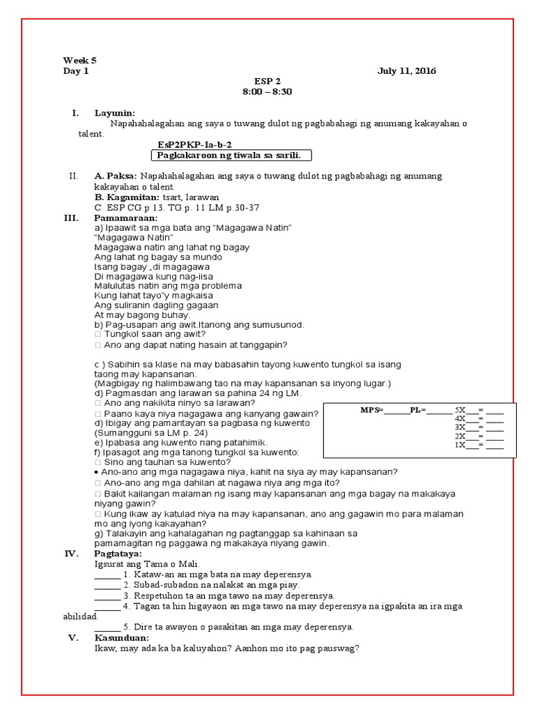Lesson Plan Week 5 | PDF