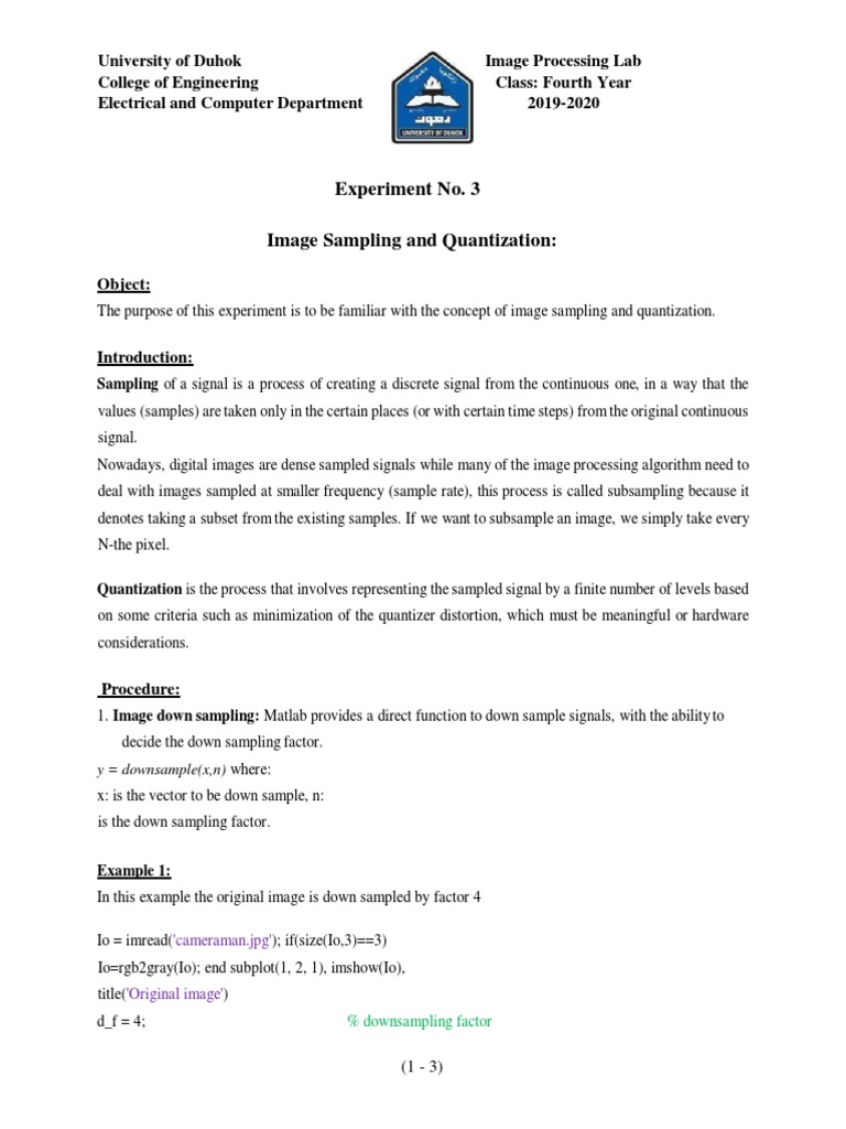 Image Sampling and Quantization Lab | PDF | Sampling (Signal Processing ...