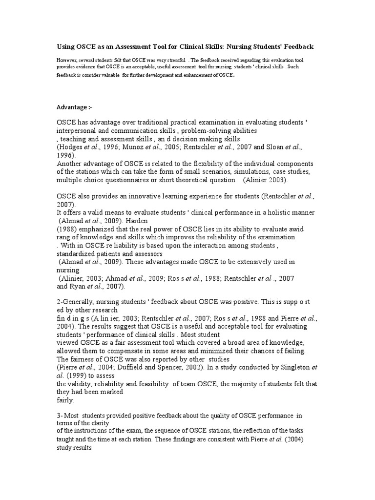 Using OSCE As An Assessment Tool For Clinical Skills: Nursing Students ...
