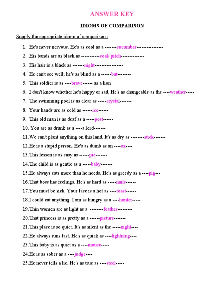 Idioms of Comparison Answer Key | PDF | Cooking, Food & Wine | History