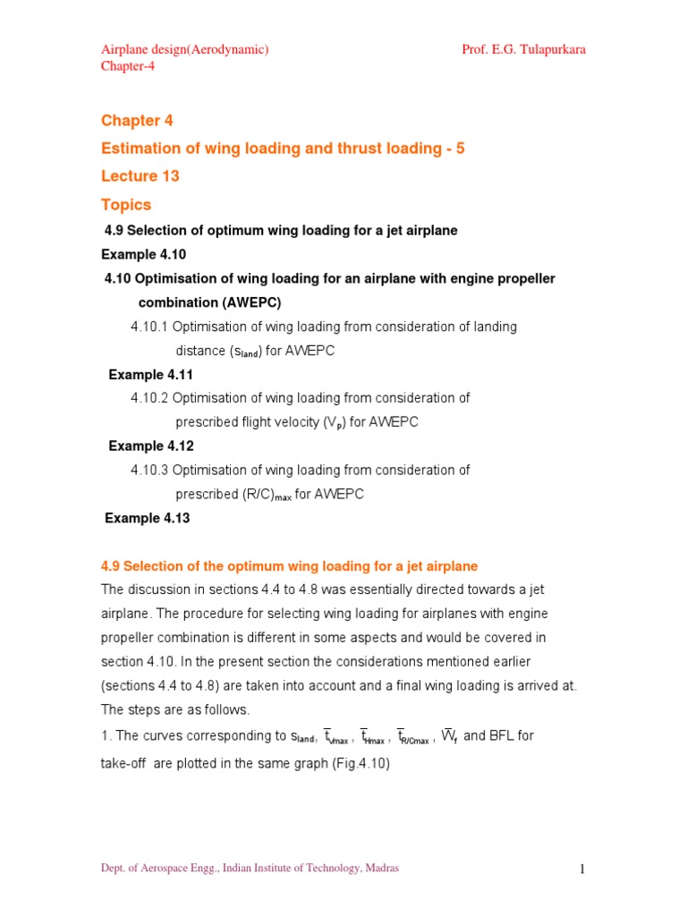 Estimation of Wing Loading and Thrust Loading - 5 Topics | Download ...