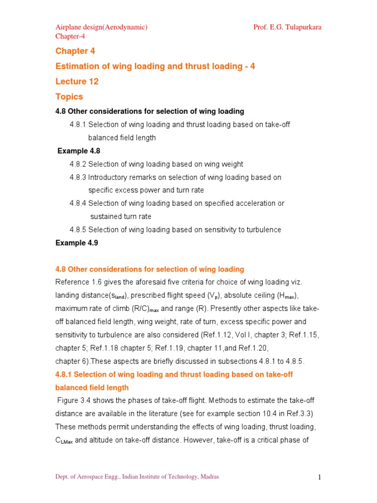 Estimation of Wing Loading and Thrust Loading - 4 Topics | PDF | Airplane | Takeoff