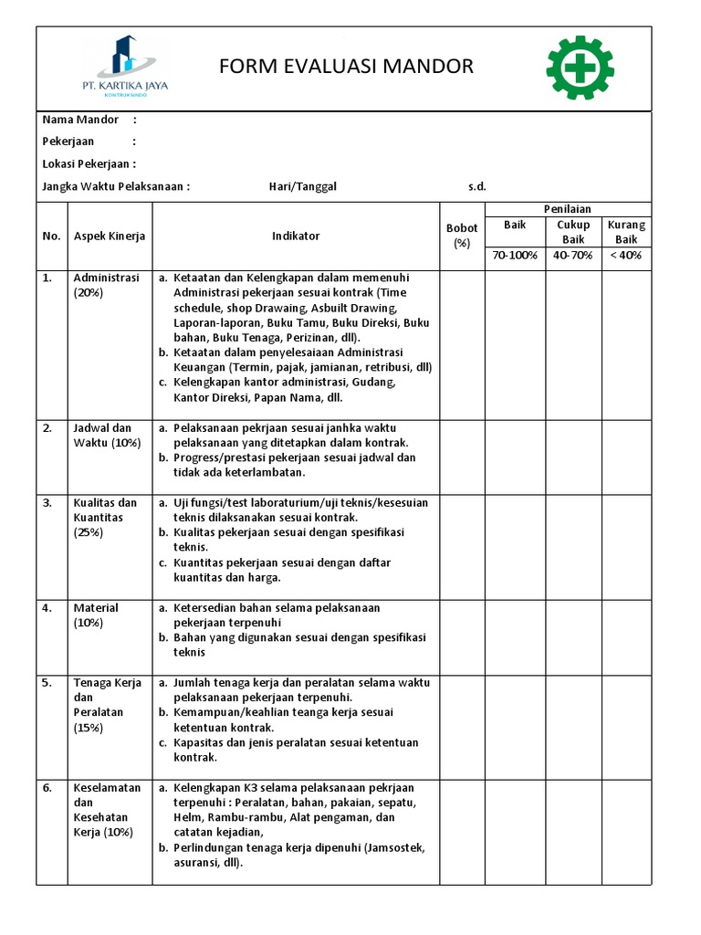 FORM EVALUASI MANDOR - Out | PDF
