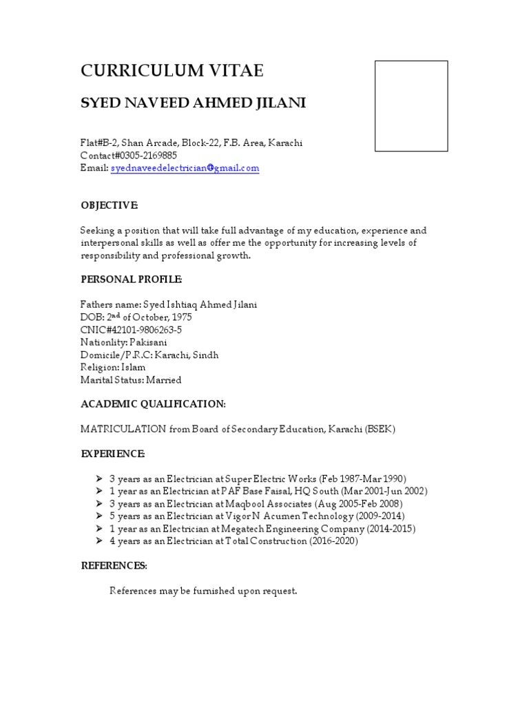 Curriculum Vitae: Syed Naveed Ahmed Jilani | PDF