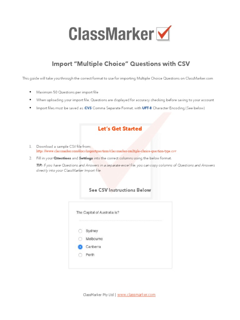 Import Multiple Choice Questions CSV Guide | PDF | Comma Separated ...