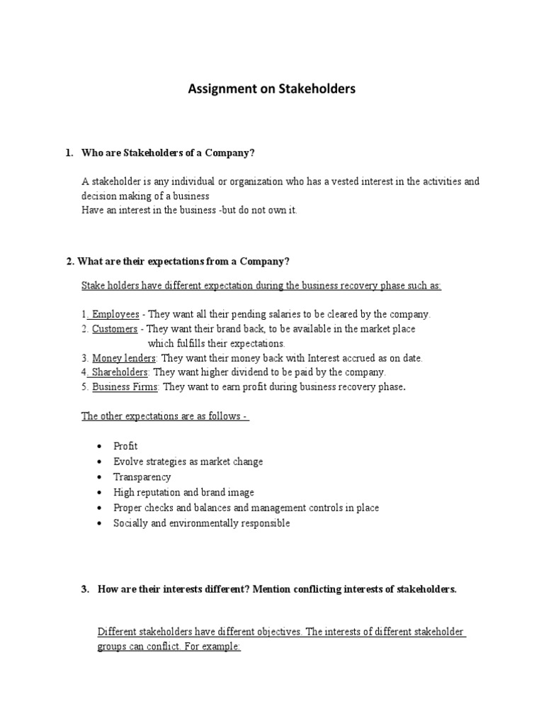 Assignment On Stakeholders: 1. Who Are Stakeholders of A Company? | PDF ...