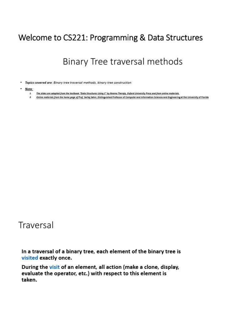 Binary Tree Traversal Methods Welcome To Cs221 Programming And Data Structures Pdf Computer