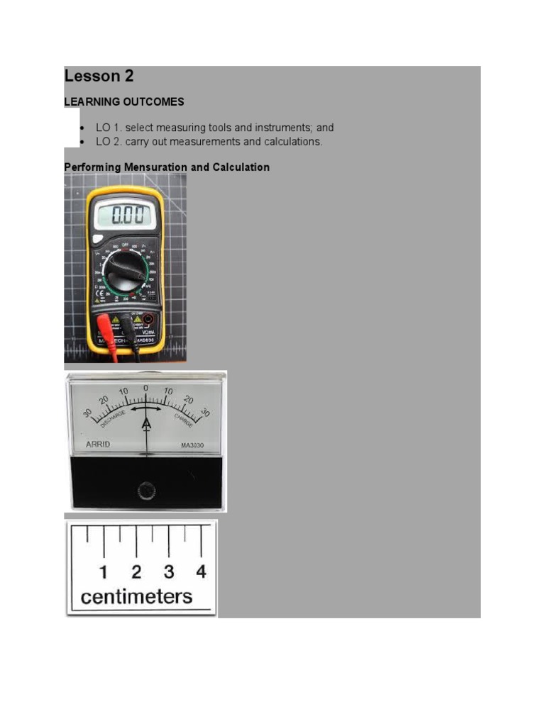 Lesson 2: LO 1. Select Measuring Tools and Instruments and LO 2. Carry ...