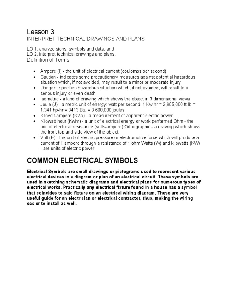 Lesson 3: Common Electrical Symbols | PDF | Series And Parallel ...