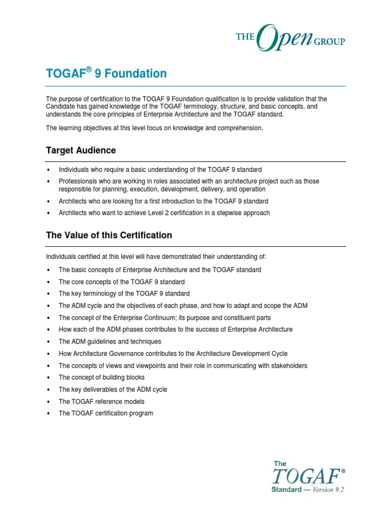 Togaf 9 Foundation: Target Audience | PDF | Test (Assessment) | Learning