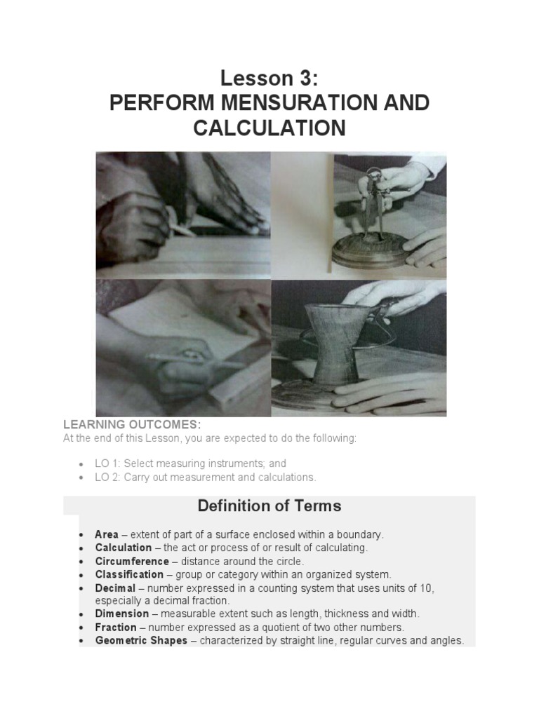 Lesson 3: Perform Mensuration and Calculation: Definition of Terms | PDF | Fraction (Mathematics ...