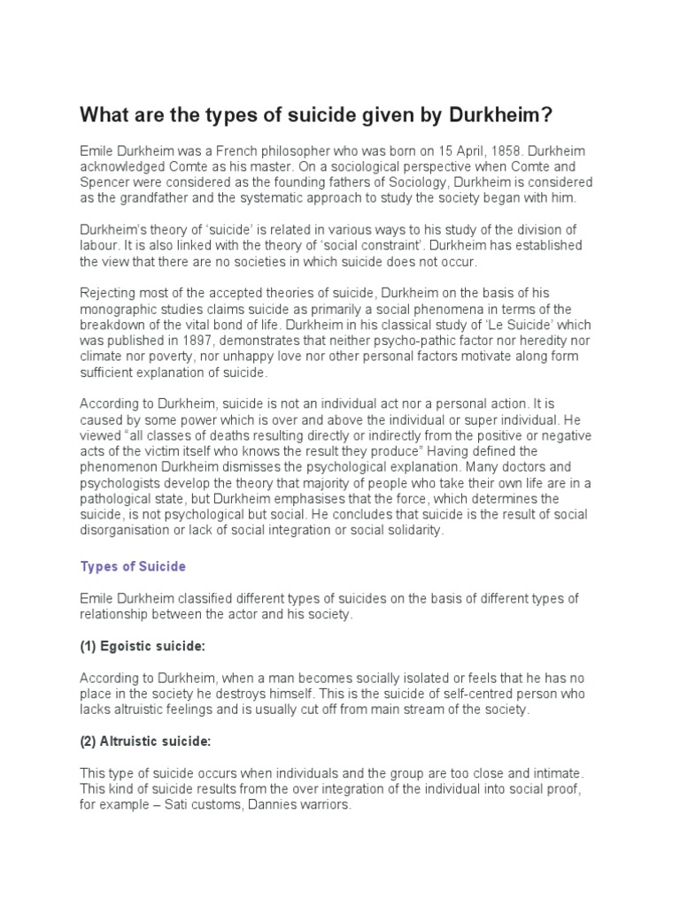 What Are The Types of Suicide Given by Durkheim | PDF | Émile Durkheim ...