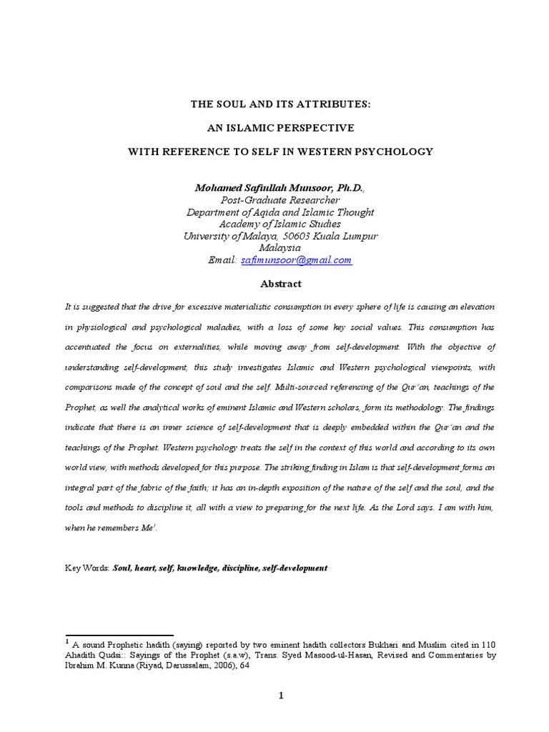 The Soul and Its Attributes: An Islamic Perspective With Reference To ...