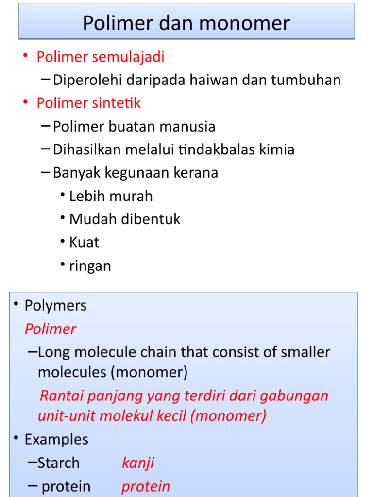 Polimer Dan Monomer Polimer Dan Monomer | PDF | Polymers | Natural Rubber