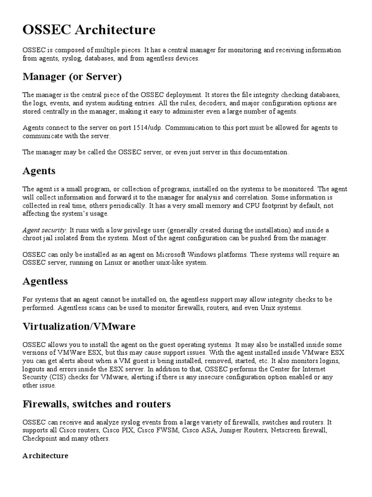 OSSEC Architecture | PDF | Ip Address | Port (Computer Networking)