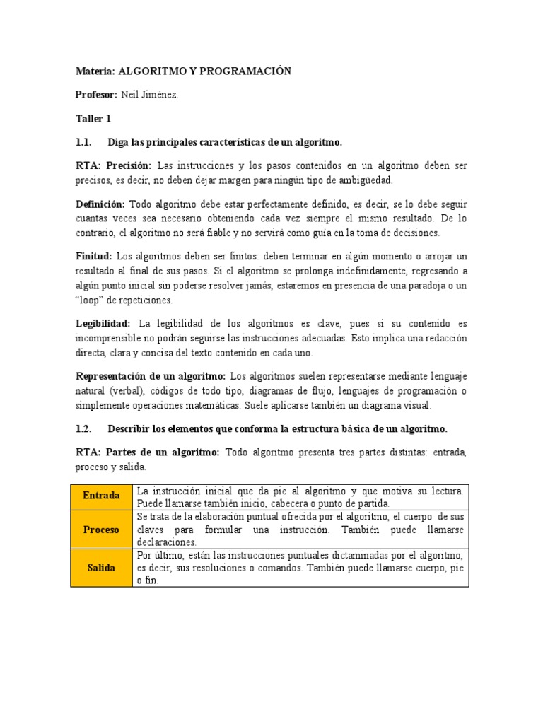 Taller Algoritmos | PDF | Algoritmos | Programación de computadoras