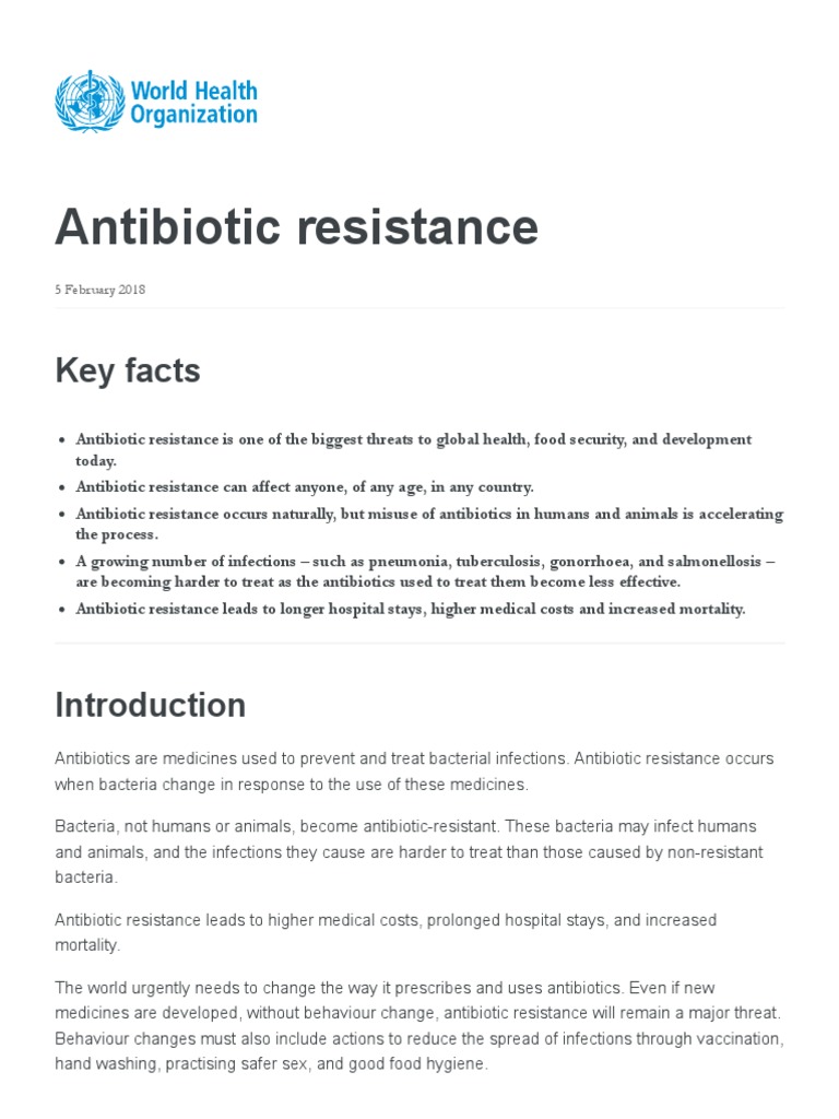 Antibiotic Resistance: Key Facts | PDF | Antimicrobial Resistance ...