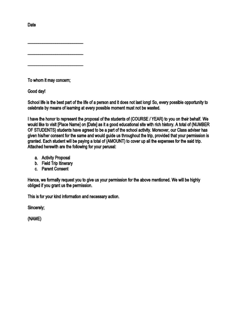 Field Trip Proposal | PDF | Learning | Teachers