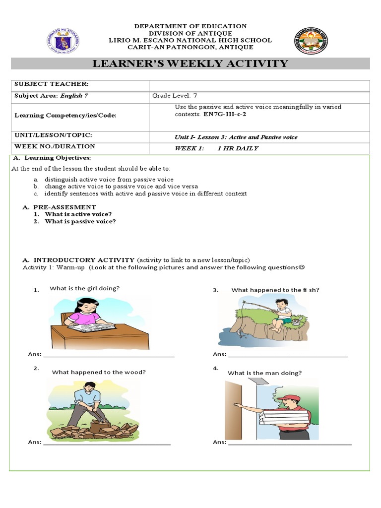 Simplified Lesson Plan - Active and Passive Voice | PDF | Verb | Syntax
