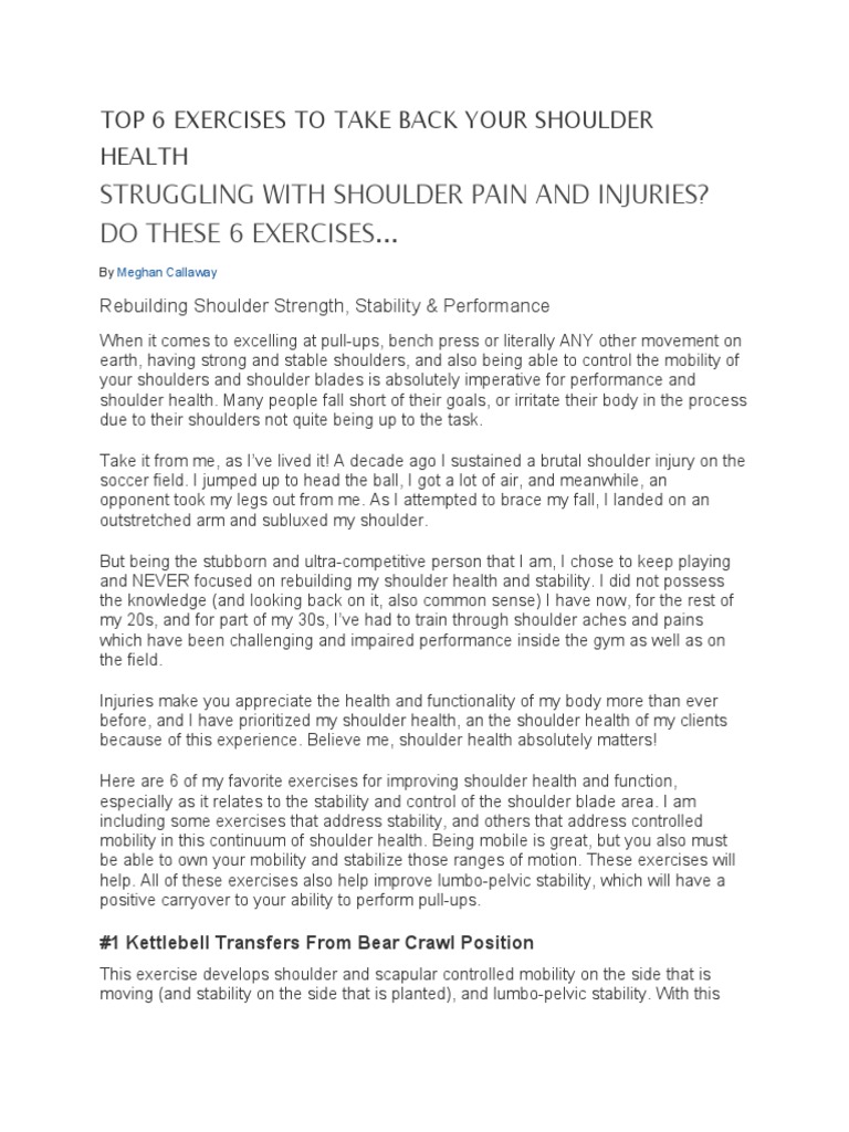 6 Exercise For Shoulder Health | PDF | Kettlebell | Shoulder