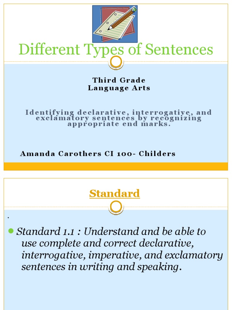 Different Types of Sentences: Thi RD G Rade Language Arts | PDF ...