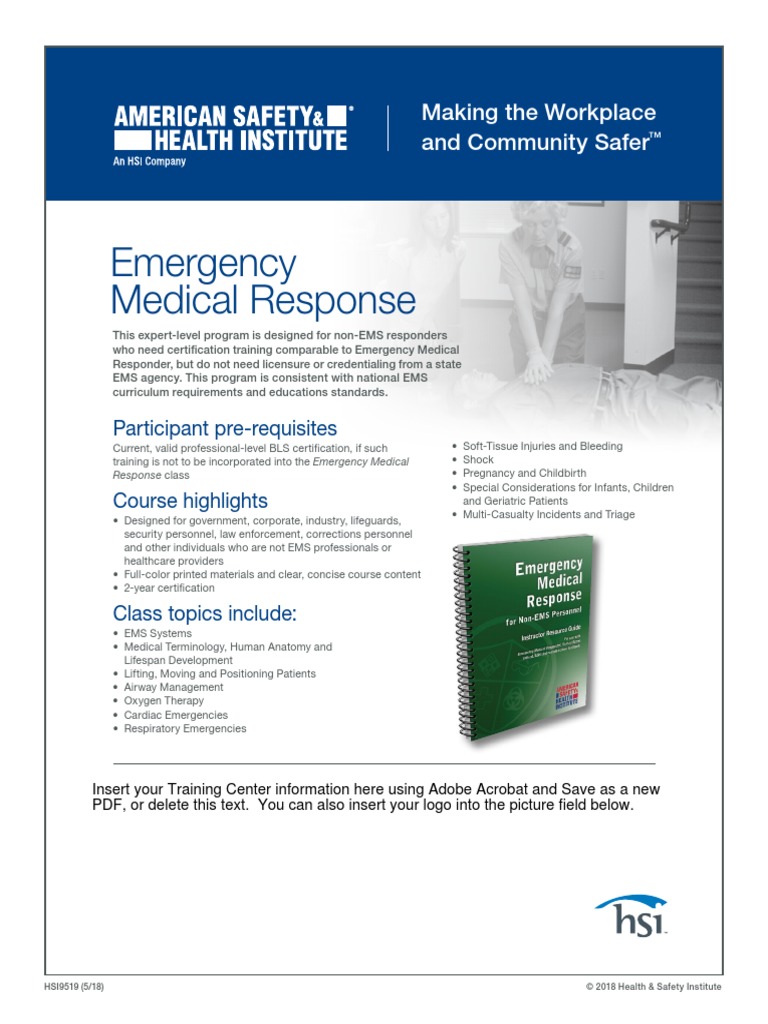 ASHI Emergency Medical Response Form Field Flyer | PDF | Emergency ...
