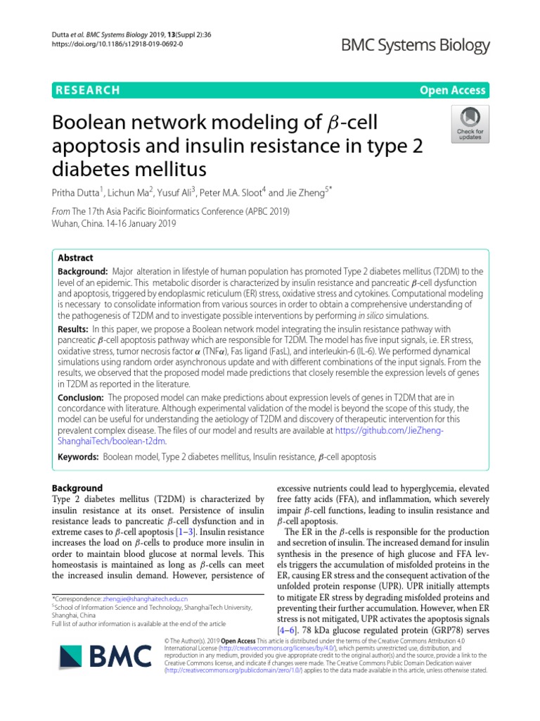 Boolean Network Modeling of Apoptosis and Insulin Resistance in Type 2 ...