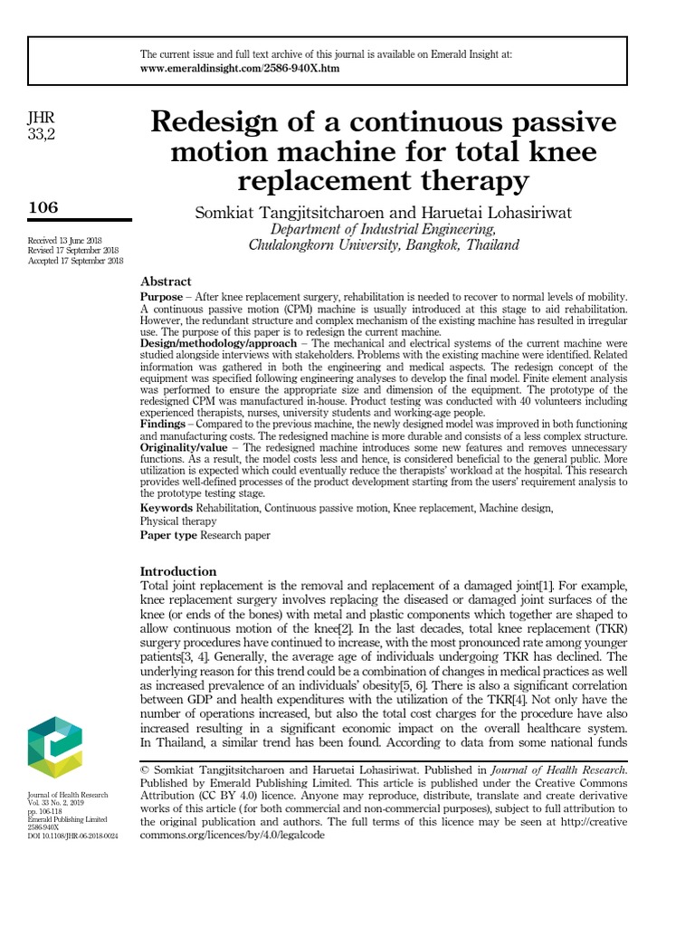 Redesign of A Continuous Passive Motion Machine For Total Knee ...
