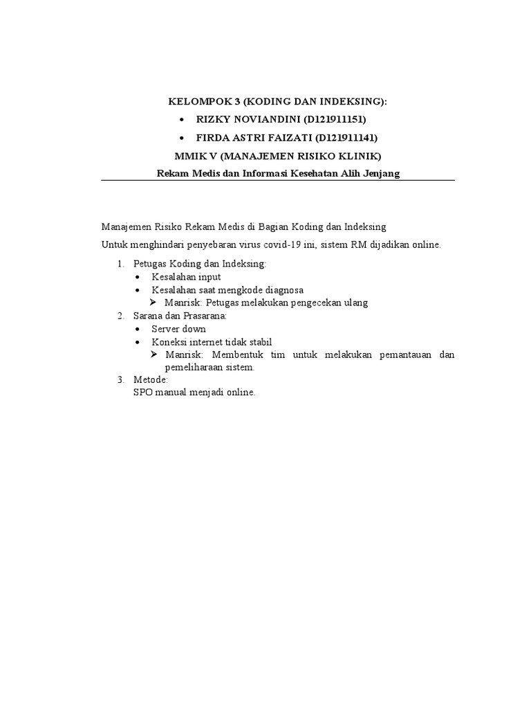 Manajemen Risiko Koding Dan Indeksing | PDF
