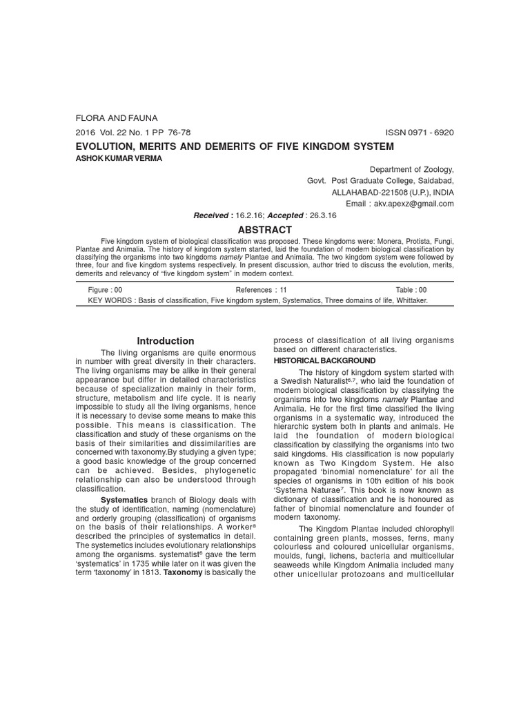 Evolution, Merits and Demerits of Five Kingdom System | PDF | Taxonomy (Biology) | Microorganism