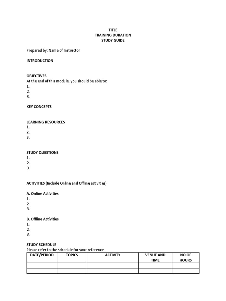 Study Guide Template | PDF
