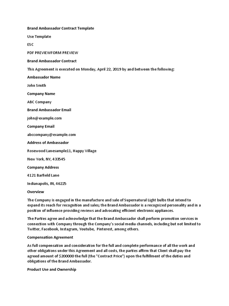Brand Ambassador Contract Template | PDF | Confidentiality | Brand