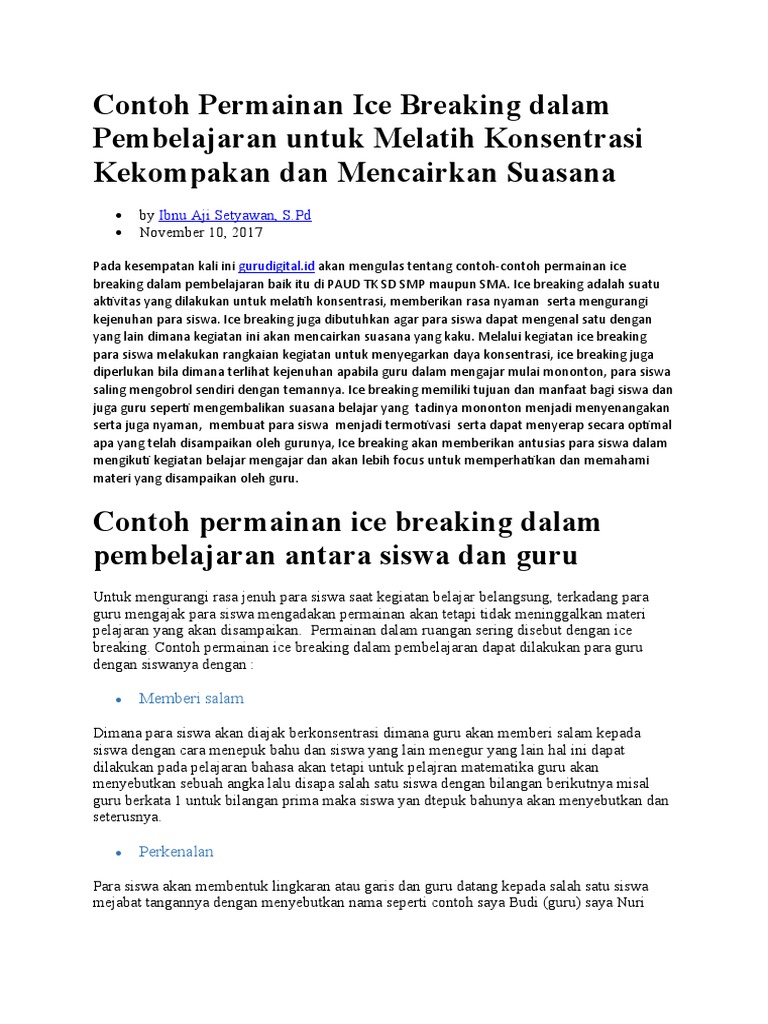 Contoh Permainan Ice Breaking Dalam Pembelajaran Untuk Melatih ...