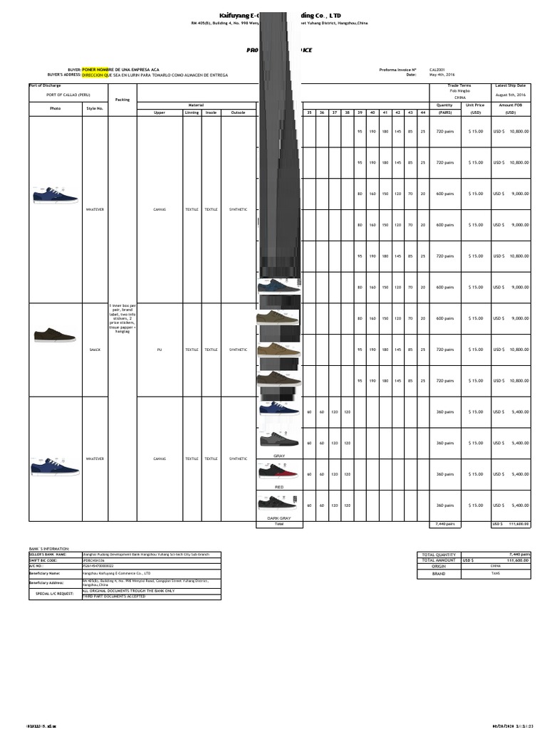 Proforma Invoice: Poner Nombre de Una Empresa Aca | PDF | Banking | Trade