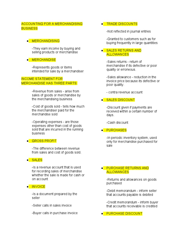 Merchandising Business Accounting Guide | PDF | Discounts And ...