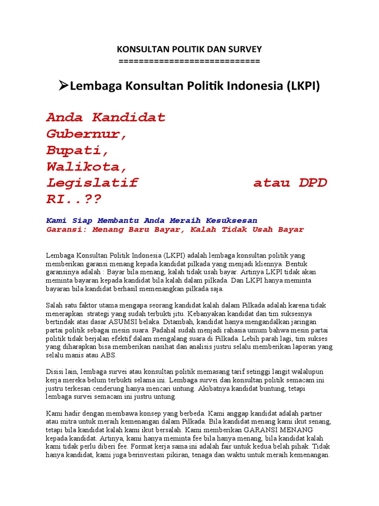 Jasa Konsultan Politik dengan Garansi Menang | PDF | Bisnis