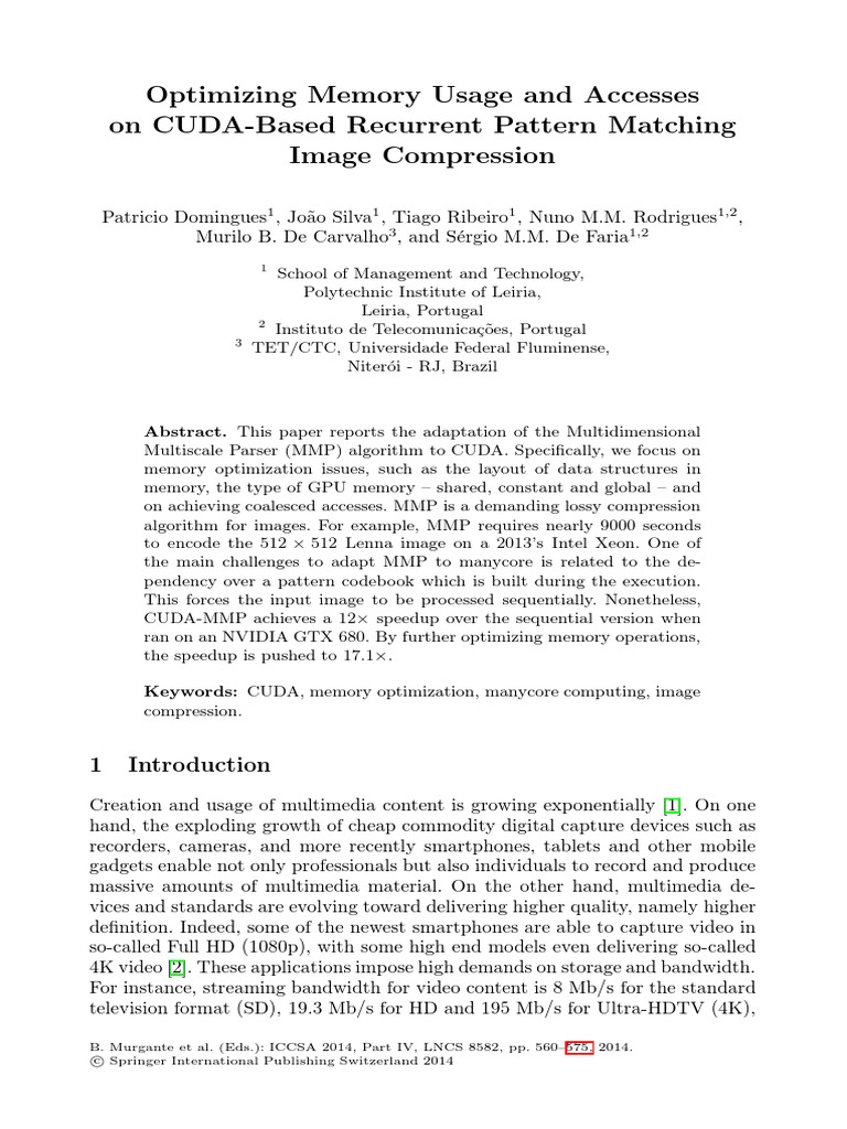 Optimizing Memory Usage and Accesses On CUDA-Based Recurrent Pattern Matching Image Compression ...