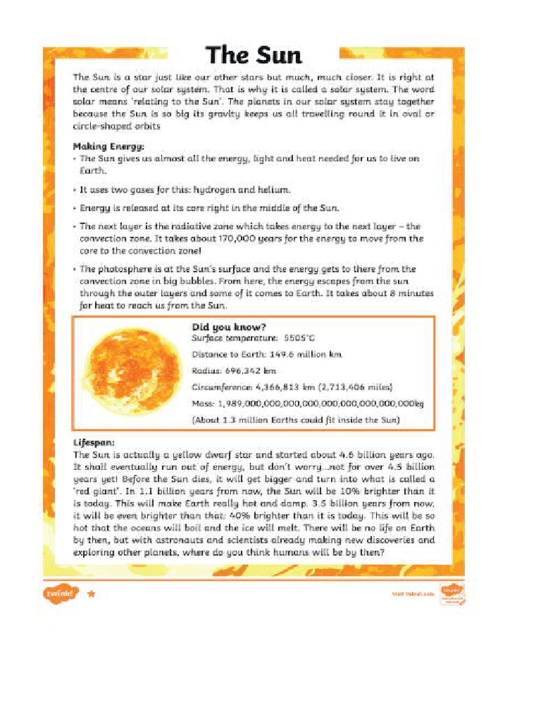 Understanding the Sun: Key Facts for Kids | PDF | Science & Mathematics