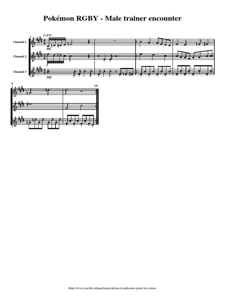 Pokémon RGBY Male Trainer Music Transcription | PDF