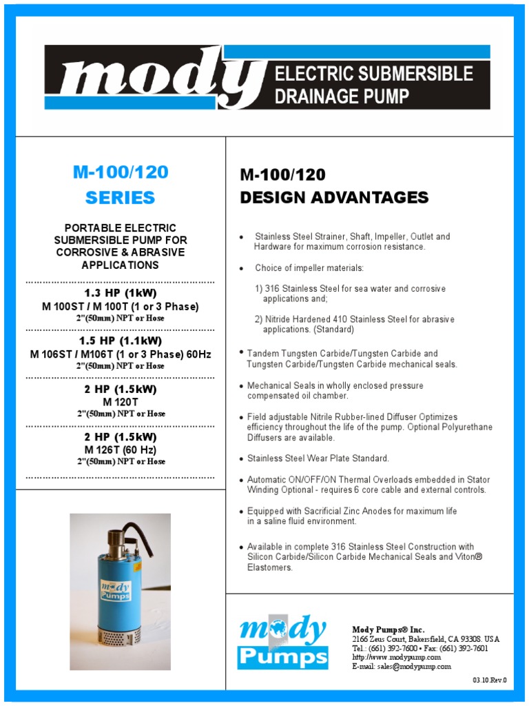 Mody M100T 50 60 | PDF | Electric Motor | Stainless Steel