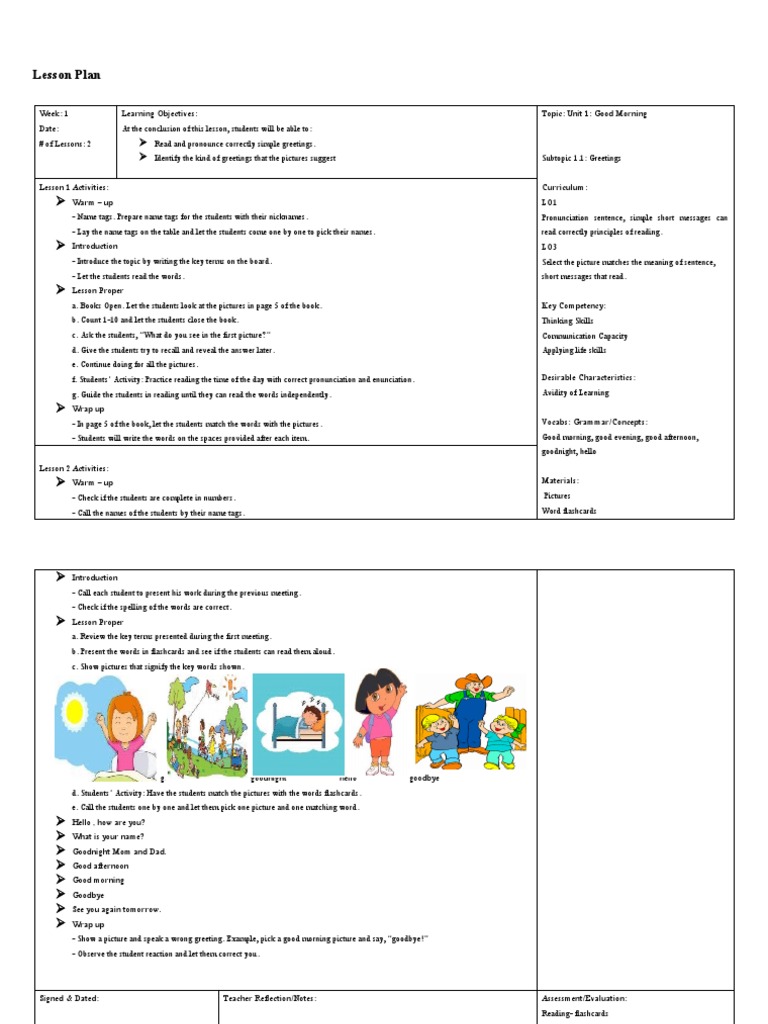 Lesson Plan: Week: 1 Date: # of Lessons: 2 Learning Objectives: Topic ...