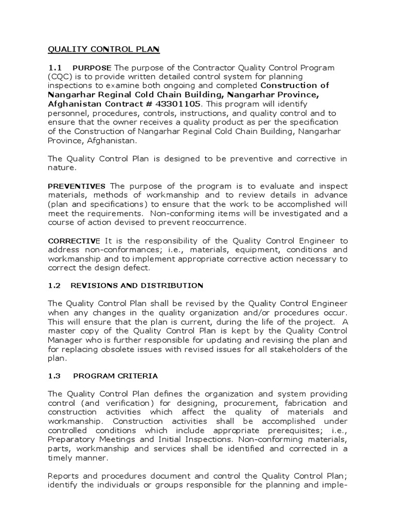 Quality Control Plan | PDF | Safety | Occupational Safety And Health