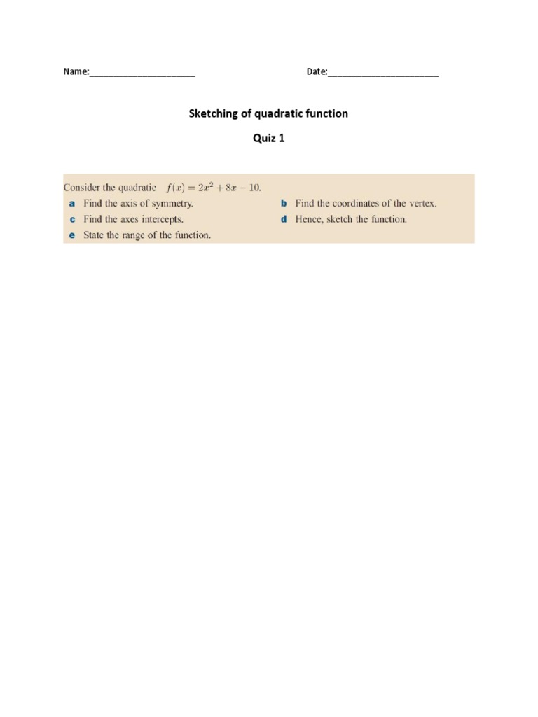 Quadratic Function Quiz 1 | PDF