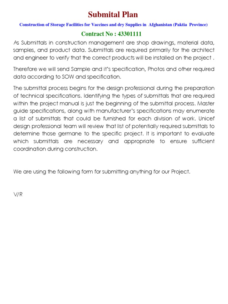 Submital Plan: Contract No: 43301111 | PDF | Specification (Technical ...