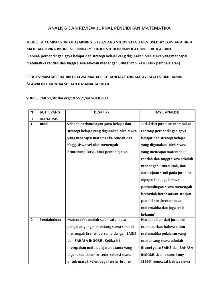 Analisis Dan Review Jurnal Pendidikan Matematika | PDF