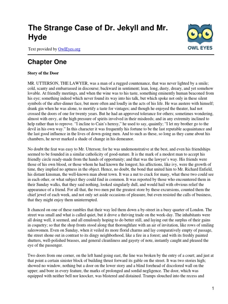 The Strange Case of Dr. Jekyll and Mr. Hyde: Chapter One | PDF | Dr ...