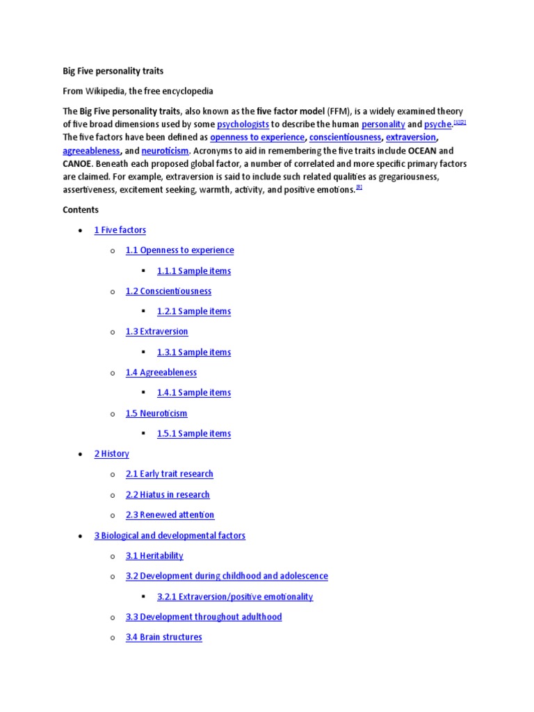 Big Five Personality Traits | PDF | Personality Disorder | Extraversion ...