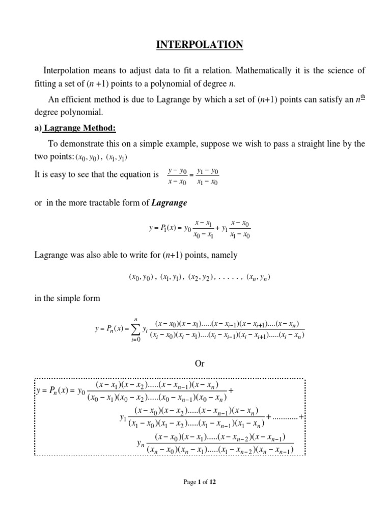 Interpolation: A) Lagrange Method | PDF | Interpolation | Equations