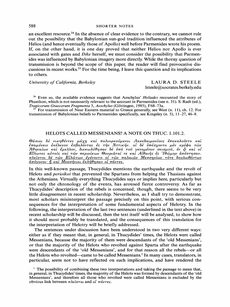 Luraghi - 2002 - Helots Called Messenians A Note On Thuc 11012 | PDF ...