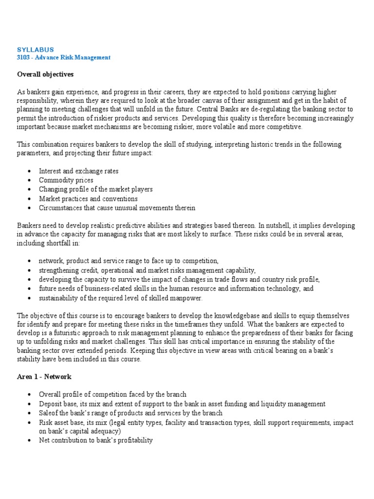 Advanced Risk Management Syllabus | PDF | Operational Risk | Banks